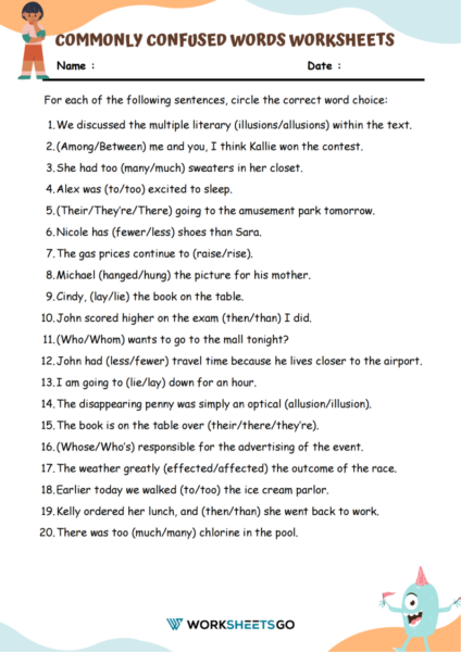 Commonly Confused Words Worksheets | WorksheetsGO