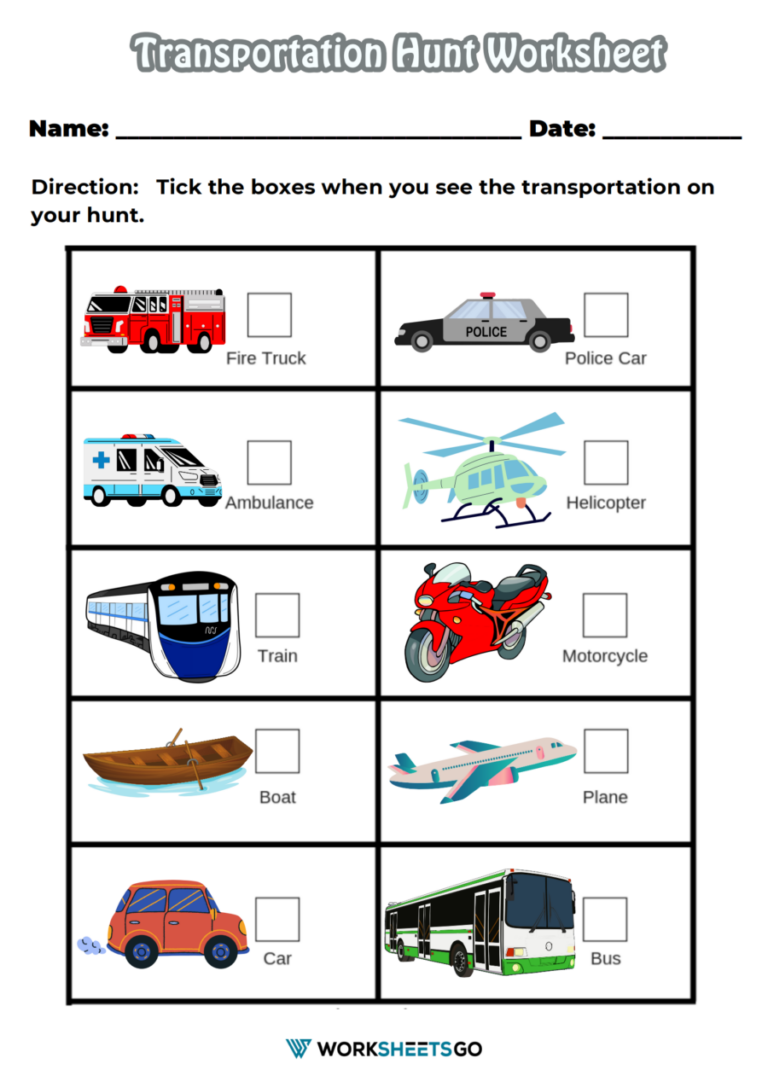 Transportation Hunt Worksheets | WorksheetsGO