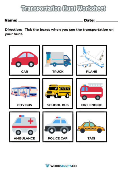 Transportation Hunt Worksheets | WorksheetsGO