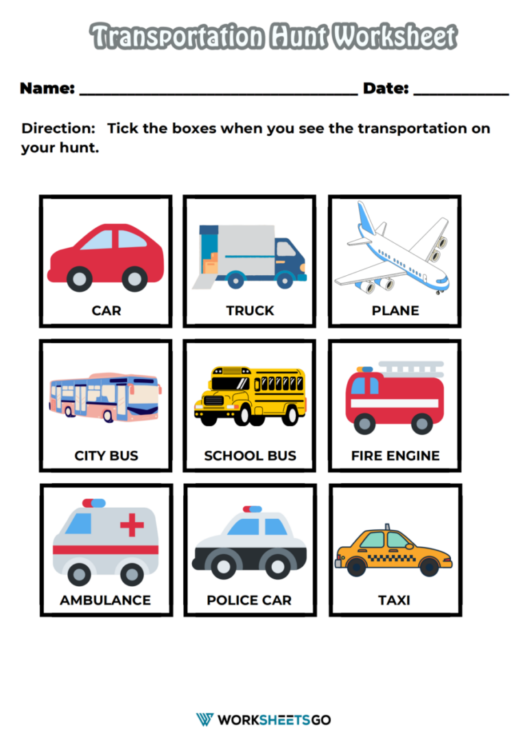 Transportation Hunt Worksheets | WorksheetsGO