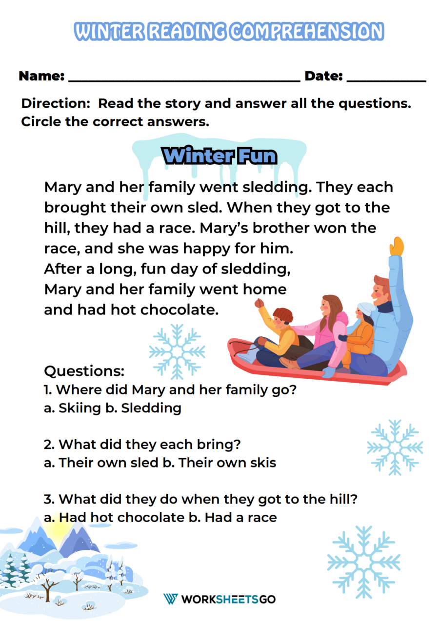 Winter Reading Comprehension Worksheets | WorksheetsGO Winter Reading Comprehension Worksheets | WorksheetsGO