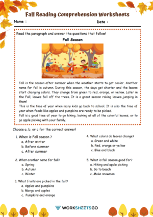 Fall Reading Comprehension Worksheets | WorksheetsGO
