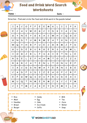 Food and Drink Word Search Worksheets | WorksheetsGO