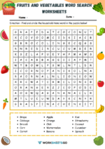 Fruits and Vegetables Word Search Worksheets | WorksheetsGO