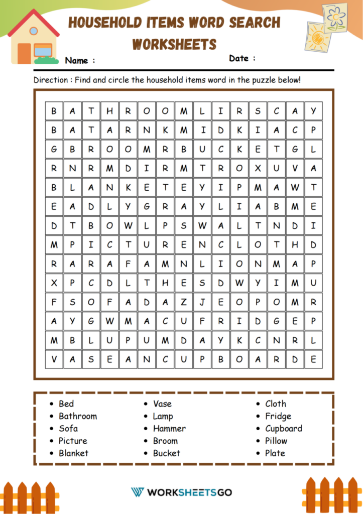 Household Items Word Search Worksheets | WorksheetsGO