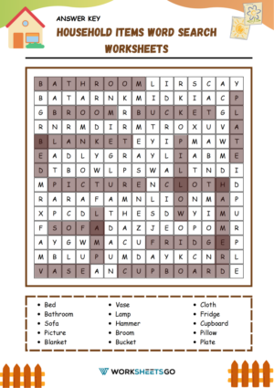 Household Items Word Search Worksheets | WorksheetsGO