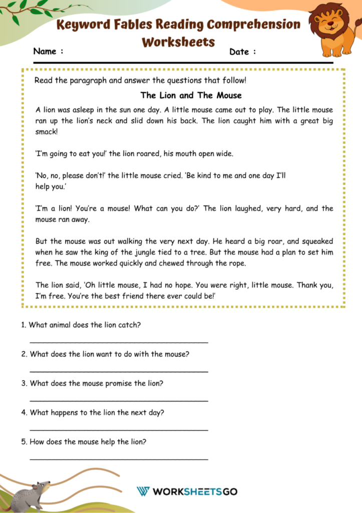 Fables Reading Comprehension Worksheets | WorksheetsGO