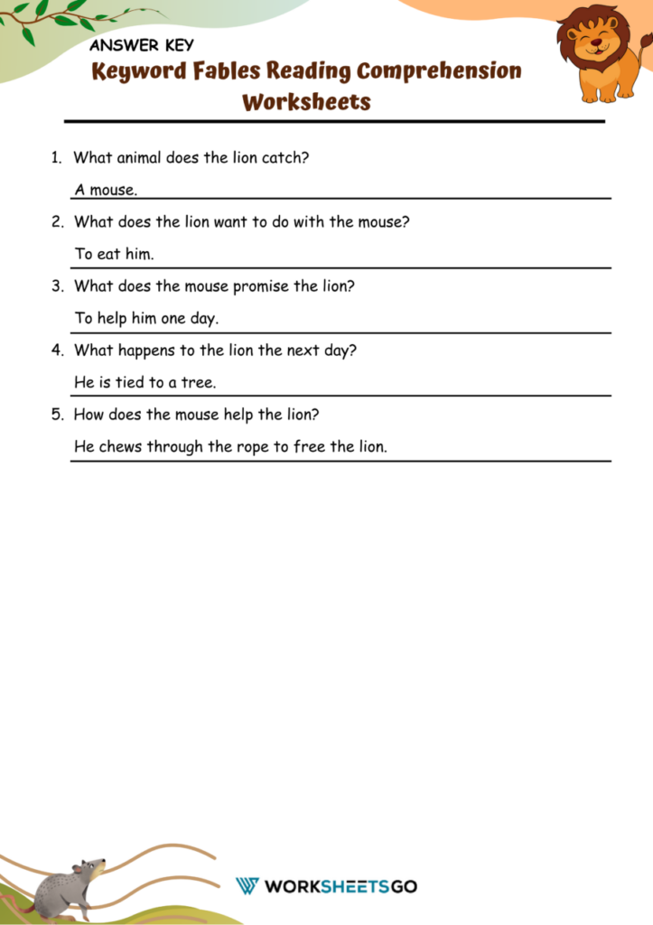 Fables Reading Comprehension Worksheets | WorksheetsGO