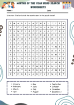 Months of the Year Word Search Worksheets | WorksheetsGO