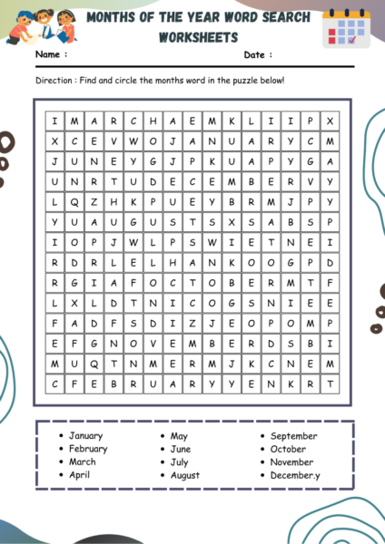 Months of the Year Word Search Worksheets | WorksheetsGO
