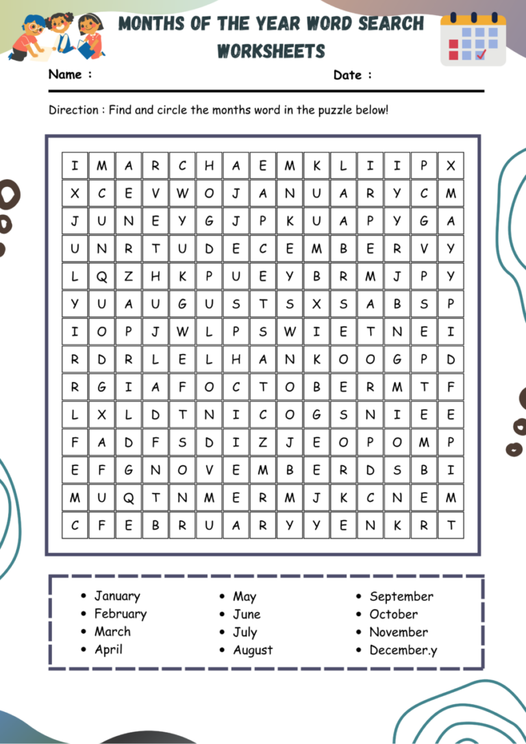 Months of the Year Word Search Worksheets | WorksheetsGO
