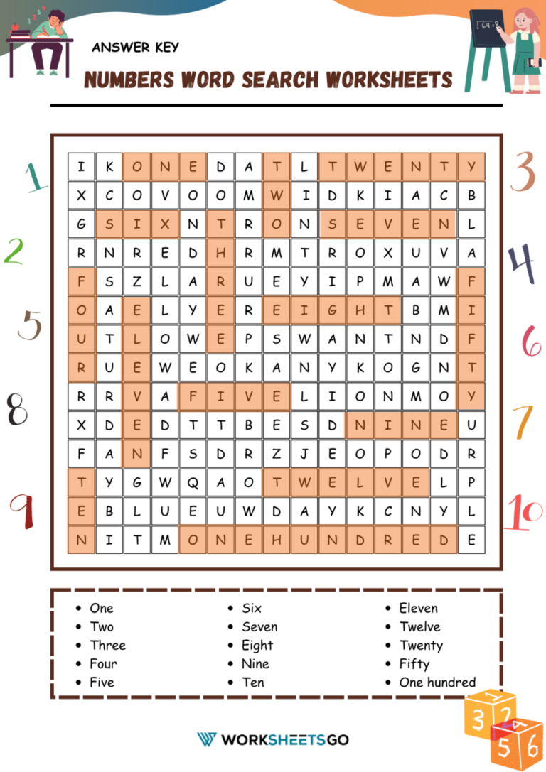 Numbers Word Search Worksheets | WorksheetsGO
