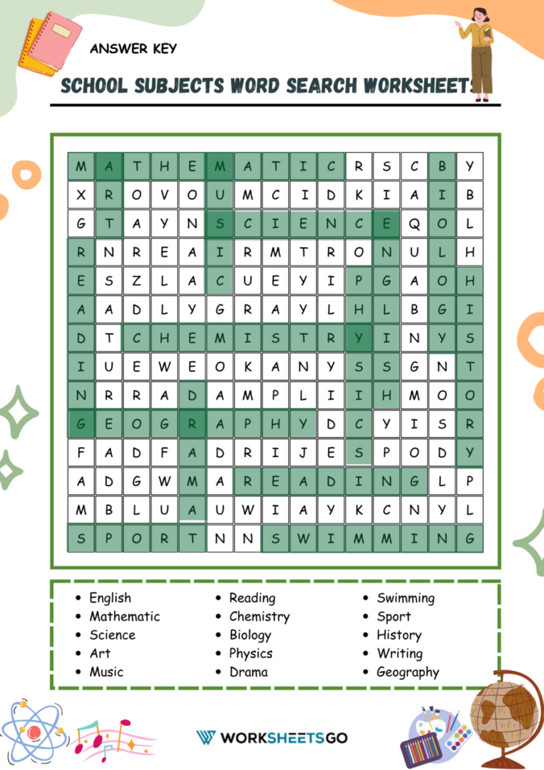 School Subjects Word Search Worksheets | WorksheetsGO