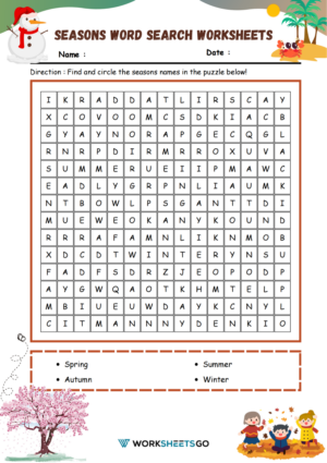 Seasons Word Search Worksheets | WorksheetsGO