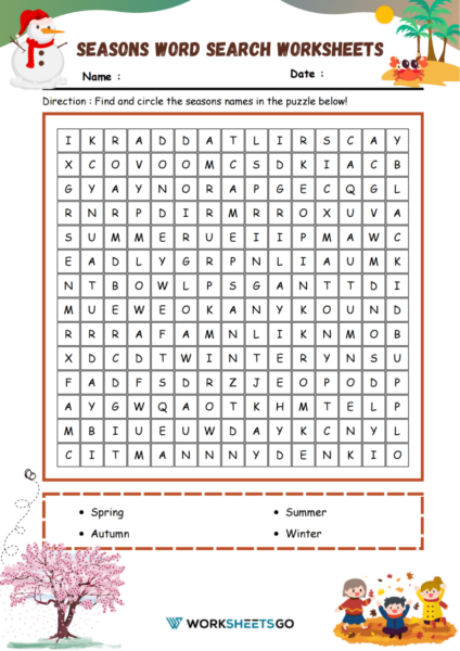 Seasons Word Search Worksheets | WorksheetsGO