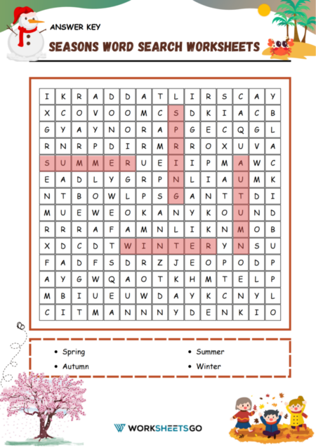 Seasons Word Search Worksheets | WorksheetsGO