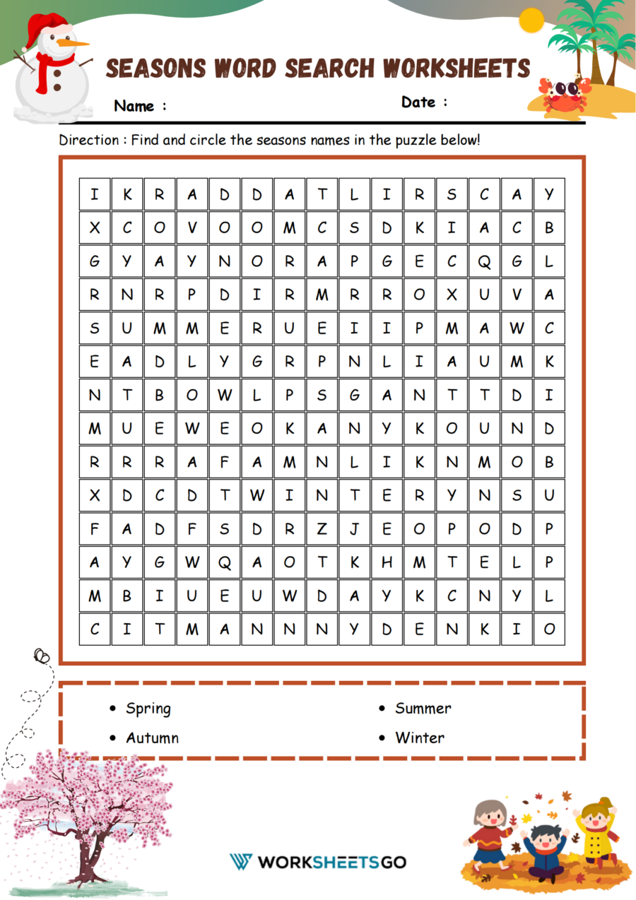 Seasons Word Search Worksheets | WorksheetsGO