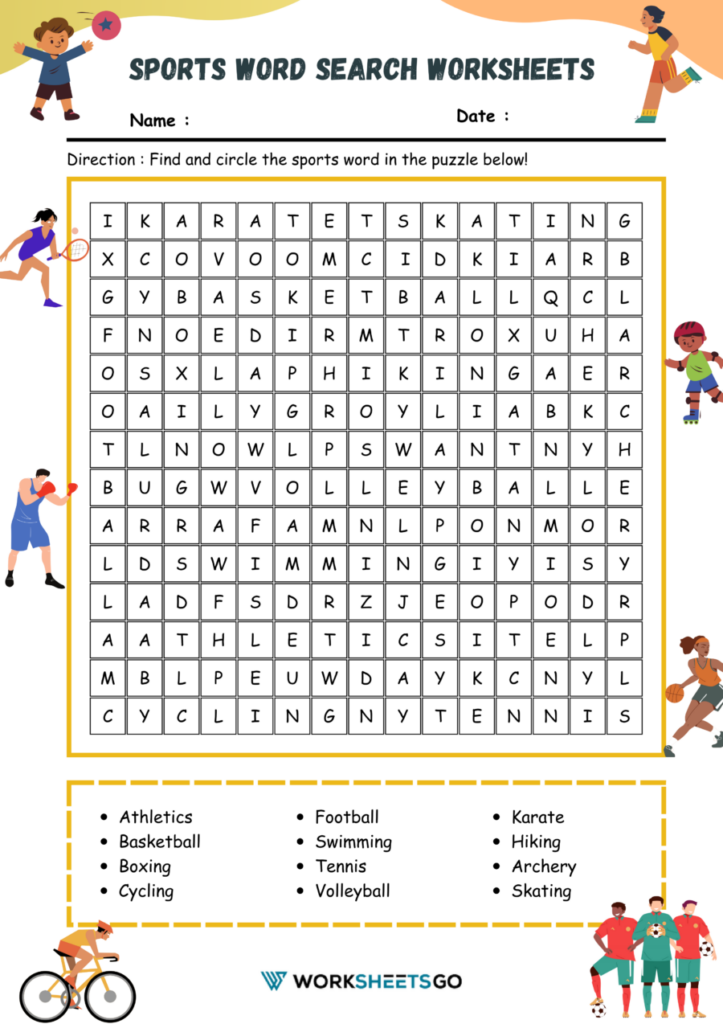 Sports Word Search Worksheets | WorksheetsGO