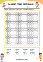All About Tennis Word Search Worksheets | WorksheetsGO