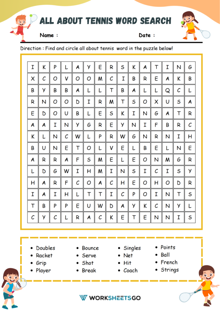 All About Tennis Word Search Worksheets | WorksheetsGO