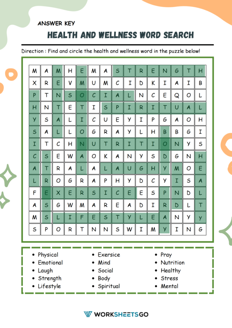 Health And Wellness Word Search Worksheets | WorksheetsGO