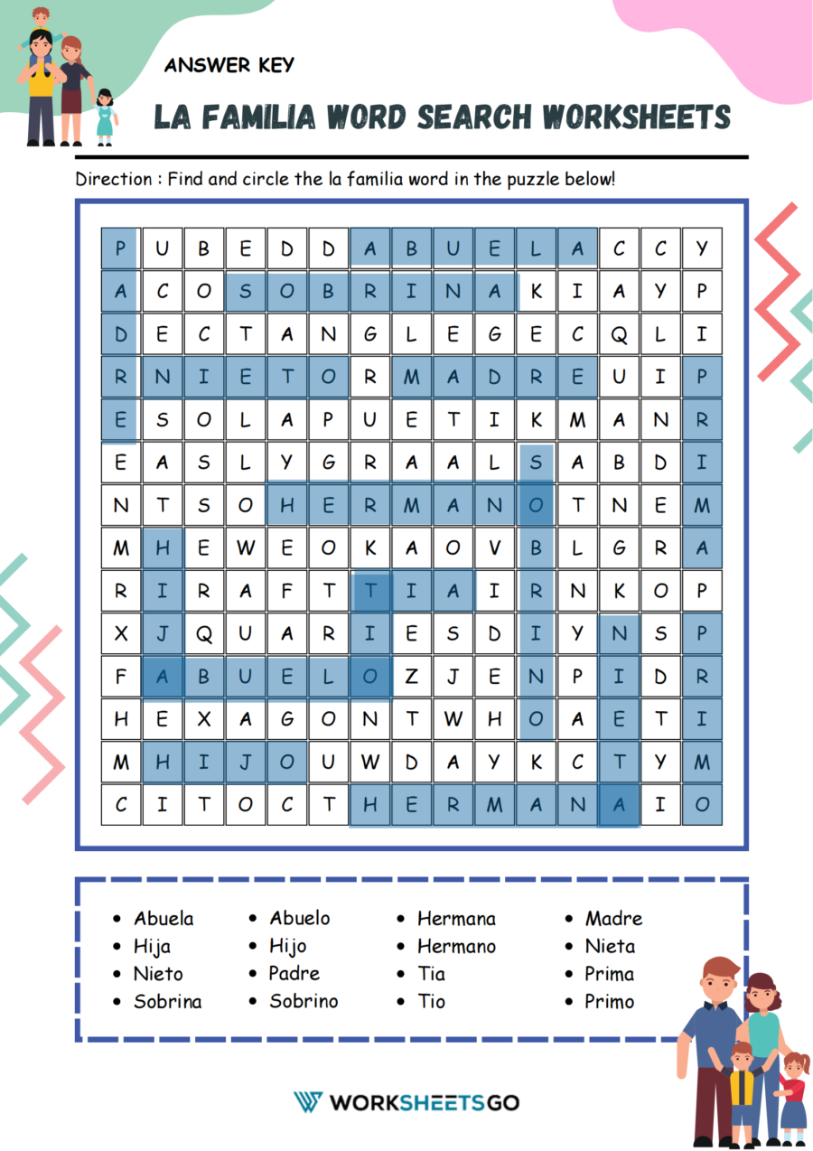 La Familia Word Search Worksheets WorksheetsGO La Familia Word Search Worksheets WorksheetsGO