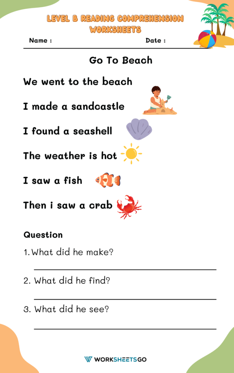 Level B Reading Comprehension Worksheets | WorksheetsGO