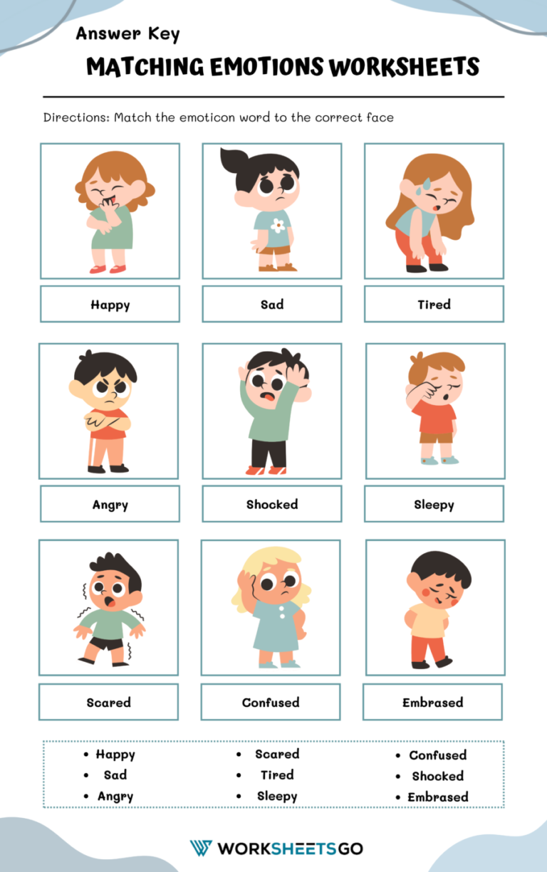 Matching Emotions Worksheets | WorksheetsGO