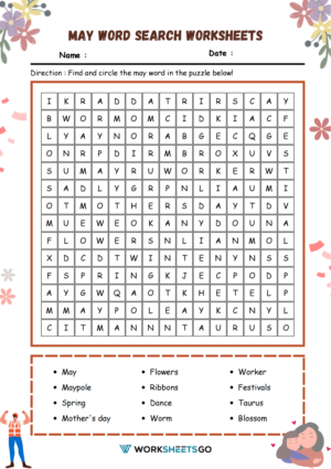 May Word Search Worksheets | WorksheetsGO
