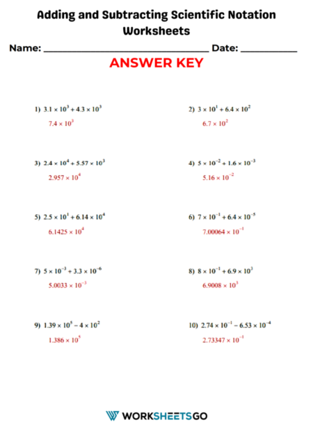 Adding and Subtracting Scientific Notation Worksheets | WorksheetsGO