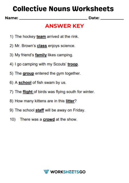 Collective Nouns Worksheets | WorksheetsGO