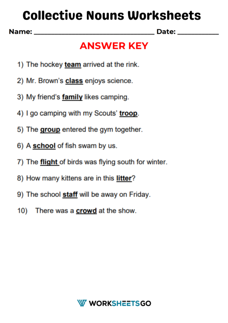 Collective Nouns Worksheets | WorksheetsGO
