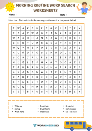 Morning Routine Word Search Worksheets | WorksheetsGO