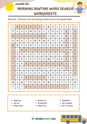 Morning Routine Word Search Worksheets | WorksheetsGO