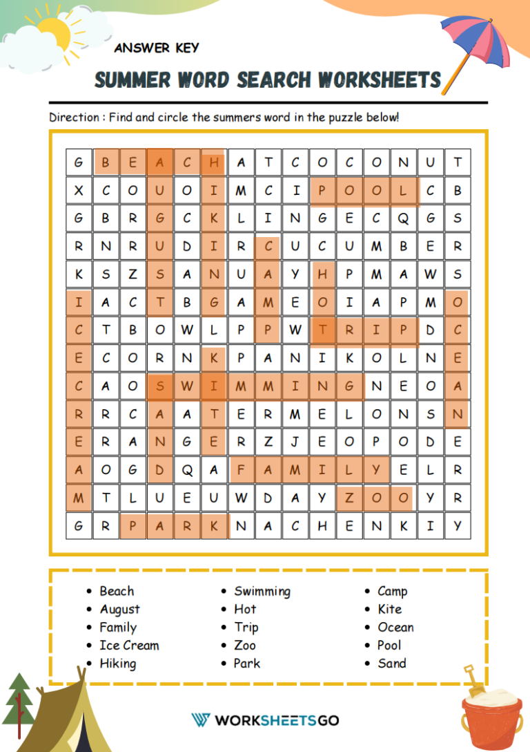 Summer Word Search Worksheets | WorksheetsGO