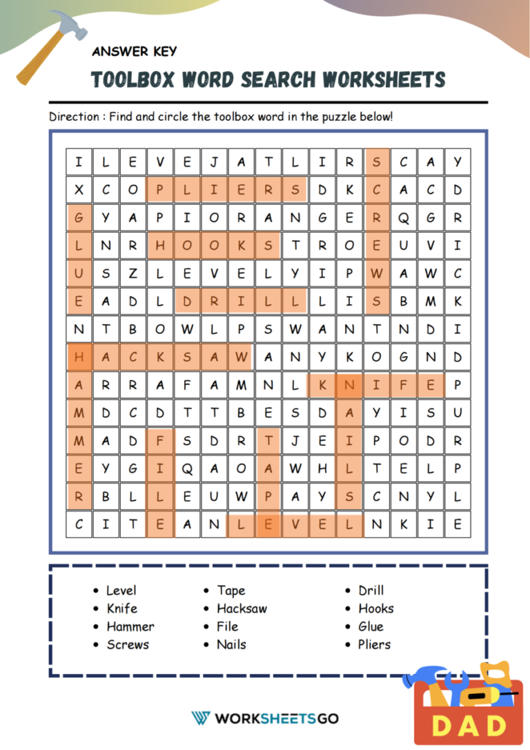 Toolbox Word Search Worksheets | WorksheetsGO