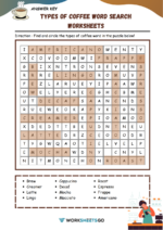 Types Of Coffee Word Search Worksheets | WorksheetsGO