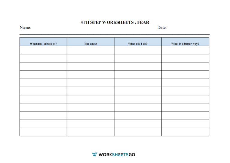 4th Step Worksheets | WorksheetsGO