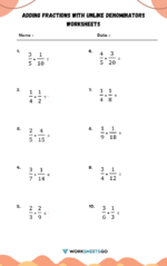 Adding Fractions With Unlike Denominators Worksheets | WorksheetsGO
