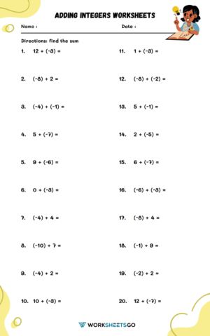 Adding Integers Worksheets | WorksheetsGO