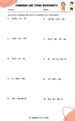 Combining Like Terms Worksheets | WorksheetsGO