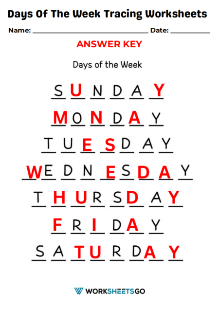 Days Of The Week Tracing Worksheets | WorksheetsGO