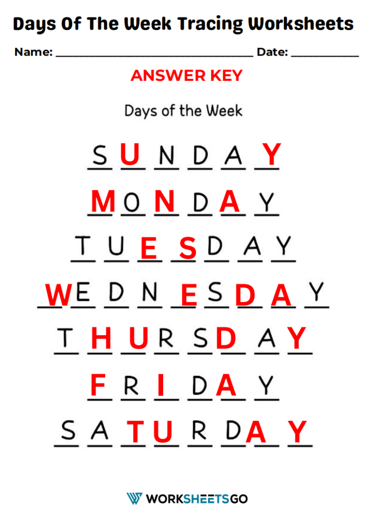 Days Of The Week Tracing Worksheets | WorksheetsGO
