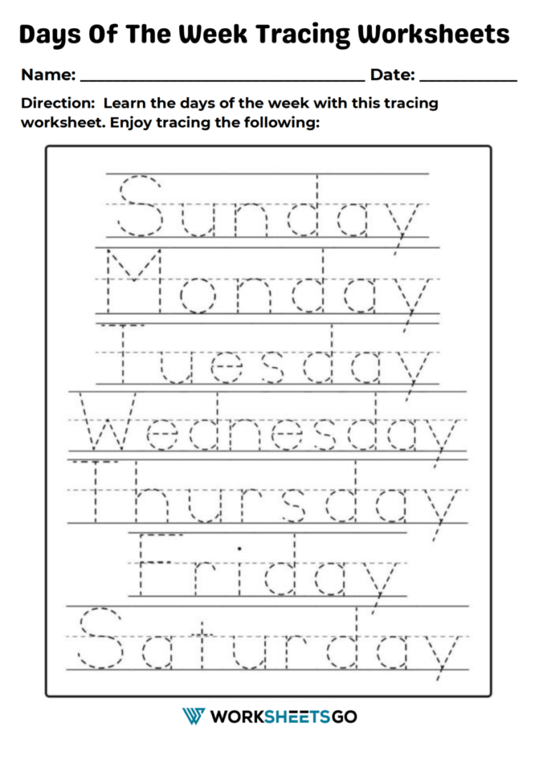 Days Of The Week Tracing Worksheets | WorksheetsGO