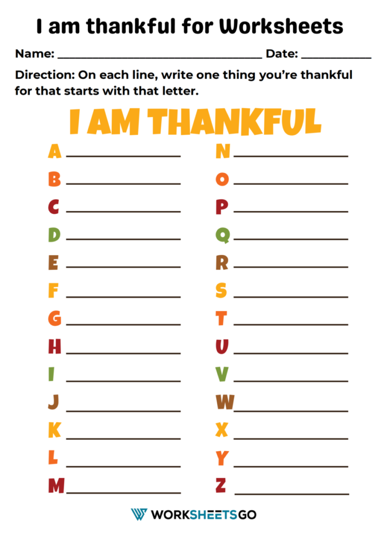 I Am Thankful For Worksheets | WorksheetsGO