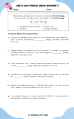 Kinetic and Potential Energy Worksheets | WorksheetsGO