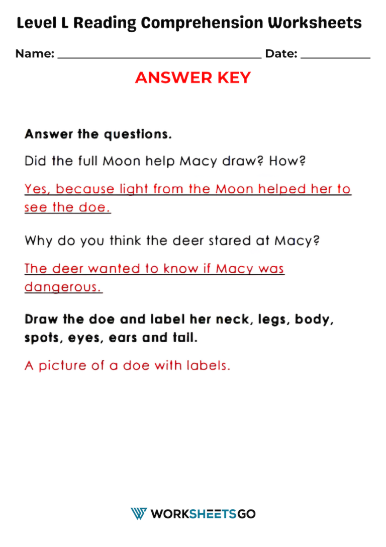 Level L Reading Comprehension Worksheets | WorksheetsGO