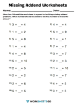 Missing Addend Worksheets | WorksheetsGO