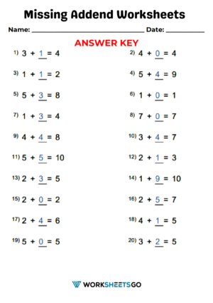 Missing Addend Worksheets | WorksheetsGO