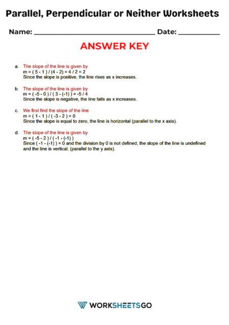 Parallel, Perpendicular or Neither Worksheets | WorksheetsGO